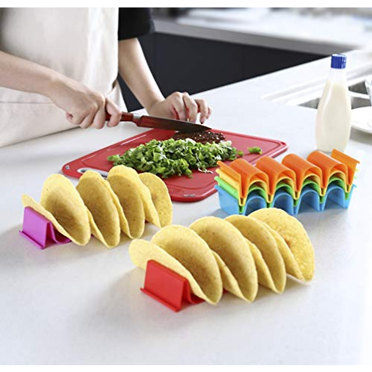 Taco Holder Stand Set of 6, Colorful Taco Holder Plate, Wave Shape Taco Tray, Taco Shell Holder Stand for Party, Hold 4 Tacos Each, Very Hard and Sturdy, Dishwasher Top Rack Safe