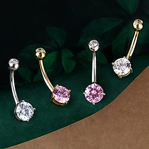 COCHARM 14K White Gold Belly Button Rings for Women Clear CZ White Gold Belly Navel Piercing Jewelry Hypoallergenic Belly Rings