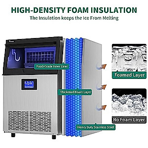 YITAHOME Upgraded Commercial Ice Machine, 100LBS/24H Ice Maker with 33LBS Storage Bin, LCD Panel with Blue Light & Stainless Steel Scoop for Restaurant, Home, Bars, Coffee Shop(36PCS)