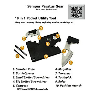 Semper Paratus Gear Gifts for men - 10 in 1 credit card size Multi Tool Pocket for everyday use - Home Work or Outdoors- Be a hero. Be prepared. (1 PAK)