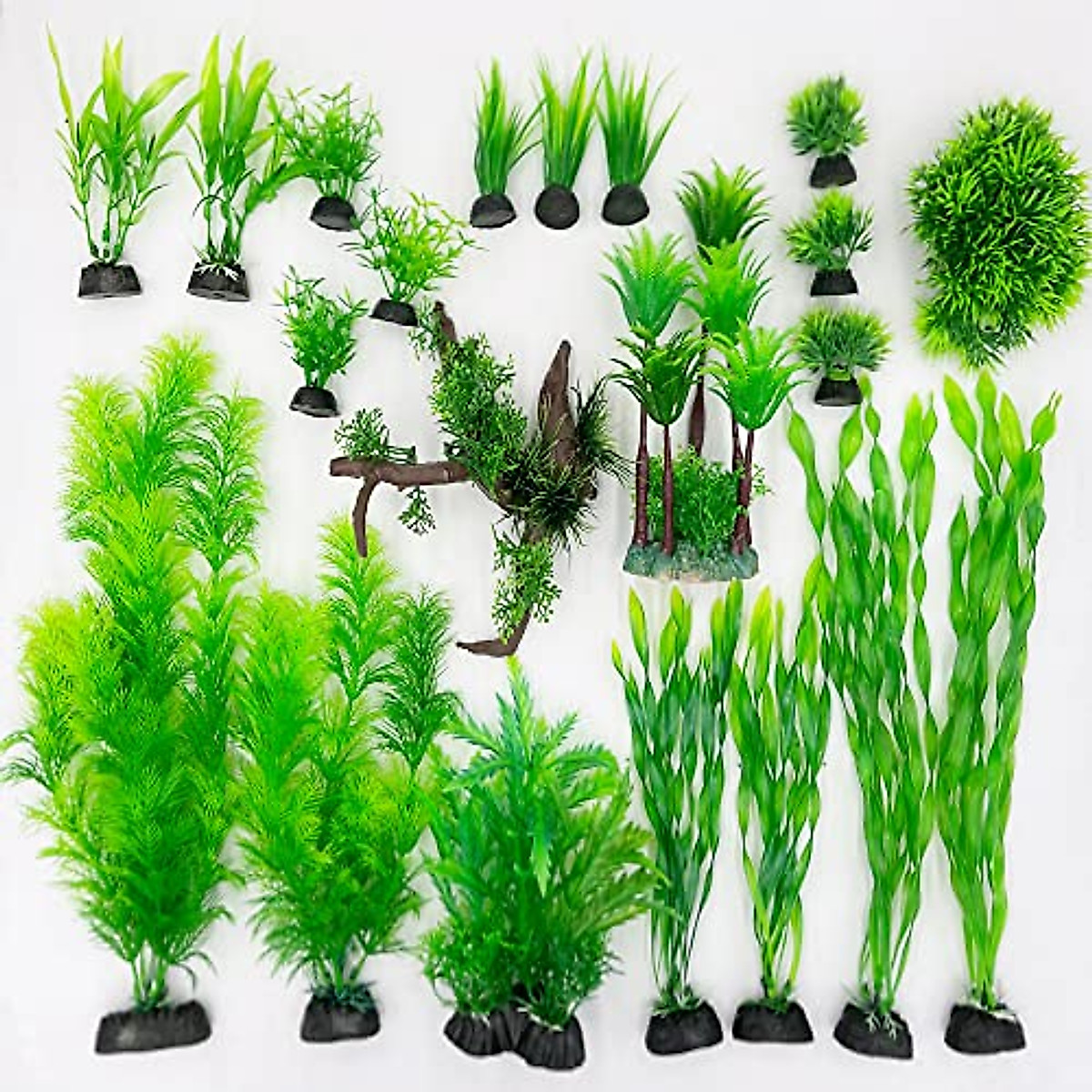 Smoothedo-Pets Aquarium Plants Fish Tank Decorations Plastic Artificial Plant Goldfish Waterscape Fish Hides Classic Aquatic Plants (Green Set)