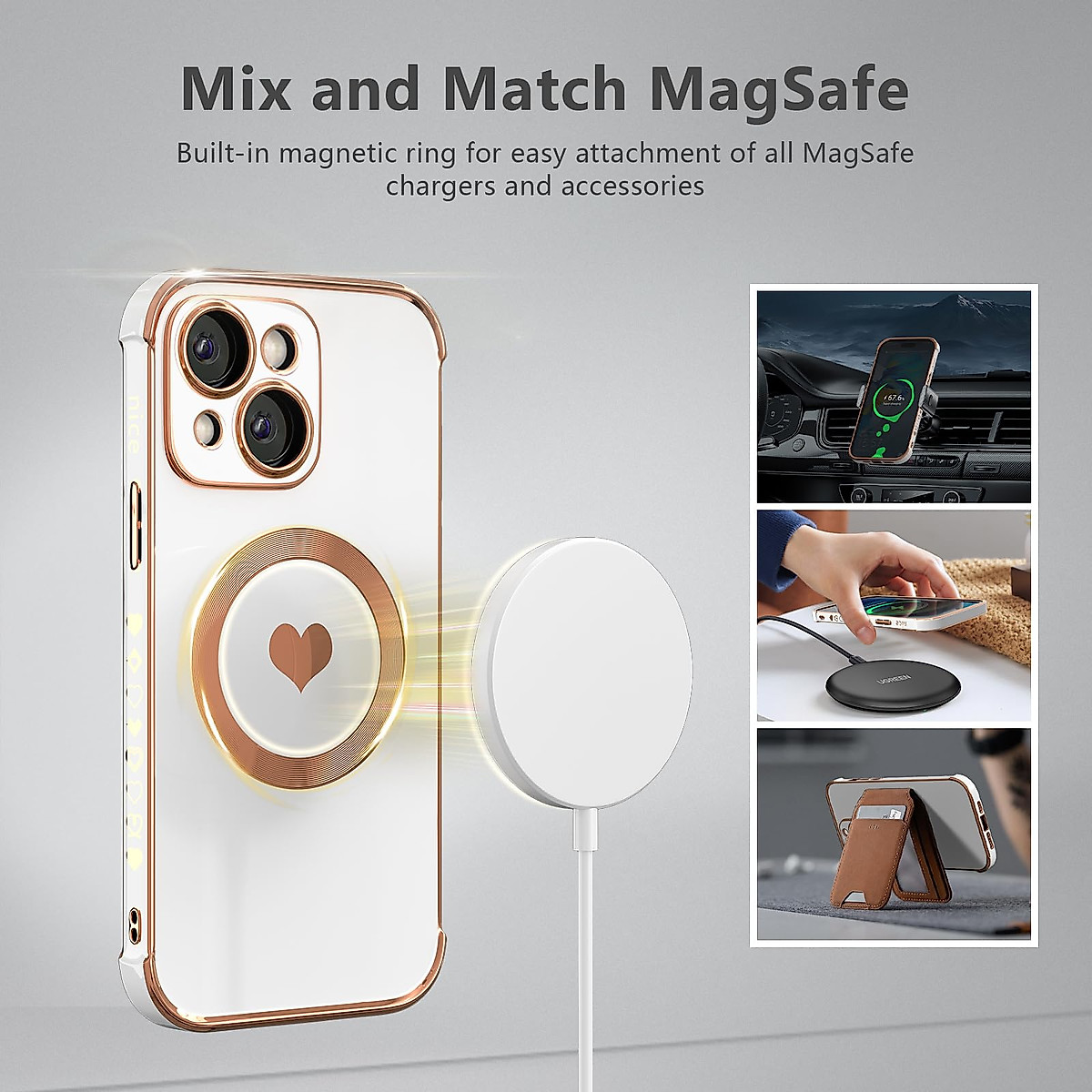 Rxuiael Magnetic Case for iPhone 13 Case for Women Girls Female [Compatible with MagSafe] Soft Luxury Love iPhone 13 Phone Case [ Four Raised Bumper Shockproof] 13 Cove White