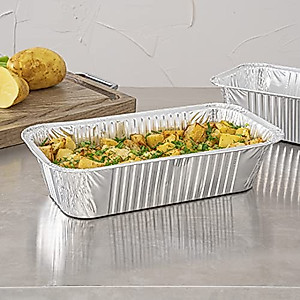 Restaurantware Foil Lux 12.5 x 6.5 Inch Loaf Foil Pans 25 Oven-Ready Foil Trays Lids Sold Separately 1/3 Third-Size 5 LB Silver Aluminum Disposable Baking Pans Freezable