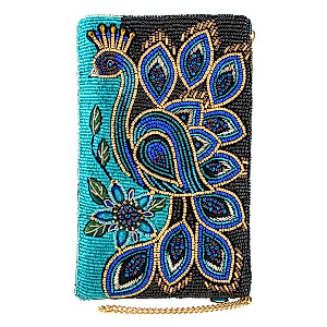 Mary Frances Peacock Pride Beaded Crossbody Phone Bag, Multi