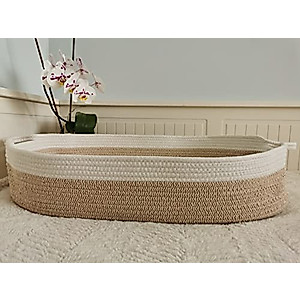Lovely Nursery Baby Changing Basket Moses Basket 100% Cotton Rope and 1.2€ Thick Foam Pad with Removable Cover Change in Style and Comfort Beige/White Set