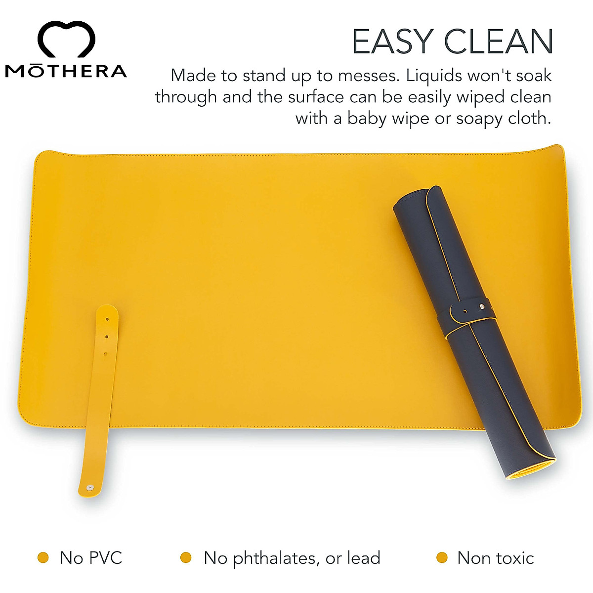 Mothera Vegan Leather Diaper Changing Pad Compact and Wipeable Baby Changing Mat Portable Changing Pad for Baby, 13" x 25"