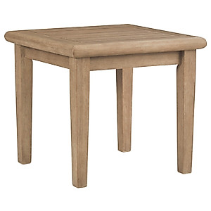 Signature Design by Ashley Gerianne Outdoor Eucalyptus Wood Square End Table, Beige