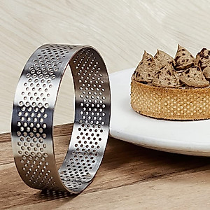 Uyauld 4 Pieces Perforated Tart Ring, 8cm High Grade Stainless Steel Heat-Resistant Cake Dessert Ring, 3.15 inch Pastry Mold Round