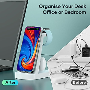 VIGROS Wireless Charging Station - 3 in 1 Wireless Charger for iPhone 14/13 Pro/13/12/11 Pro Max/X/Xs/8/8 Plus,Wireless Charging Stand Dock for Apple Watch Series AirPods 3/2/1/pro, with Adaptor