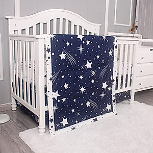 Belsden 3 Piece Crib Bedding Set for Baby Boys Girls, Classic Nursery Bedding Essential Including Comforter, Crib Sheet and Crib Skirt, Ultra Soft Cozy, Space Star Navy
