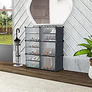 SimpleWise Shoe Rack Organizer Portable Storage Cubes Shoe Storage 6 Cube 12 Tiers DIY FreeStanding Entryway Shoe Rack Storage Plastic Cabinet for Closet Bedroom Hallway, Gray