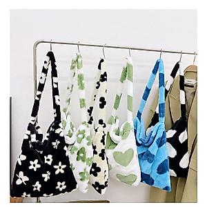 Fluffy Tote Bag Y2K Fuzzy Hobo Bag Purse Plush Furry Aesthetic Shoulder Bag for Autumn Winter (Blue)