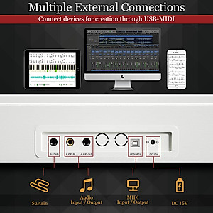 Costzon 88-Key Weighted Piano Keyboard Full Size, Portable Midi Keyboard Hammer Action Duet Mode with Sustain Pedal, Built-in Speaker, Headphone and Power Supply for Beginner/Adults (White)