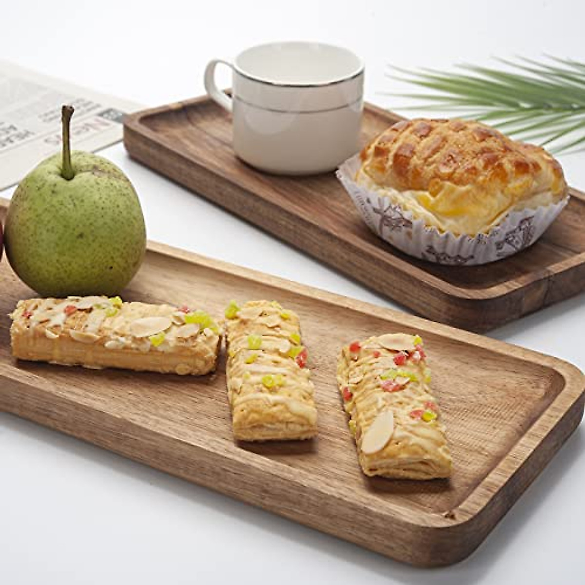 Bathroom Vanity Tray, Acacia Wood Counter Tray, Toilet Tank Tray, Appetizer Charcuterie Snack Serving Board, 11.8 x 5.5 x 0.8 inch