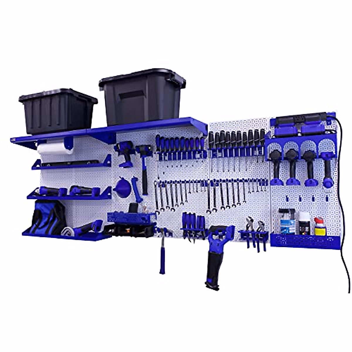 OmniWall Weekend Warrior Ultimate Tool Kit-96" x 32" Metal Pegboard Wall Storage System White/Blue