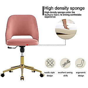FATFISH Velvet Office Chairs, Adjustable 360 °Swivel Chair Engineering Plastic Armless Swivel Computer Chair with Wheels for Living Room, Bed Room Office Hotel Dining Room,Pink