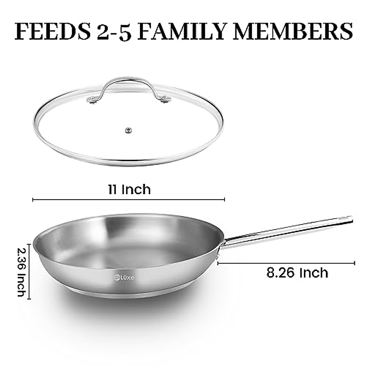 Deluxe Oil Gather Pro Stainless Steel Skillet, 11 Inch Frying Pan with Lid for Cooking, Prefesstional Cookware with Long and Stay Cool Handle Suit for All Stoves Induction Oven Dishwasher Safe