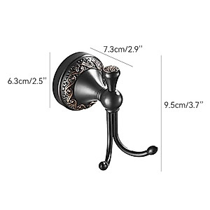 PEONYBATH Antique Bronze Brass Bath Towel Hooks, Wall Mounted Bathroom Hardware Accessories,Pattern Carving Design