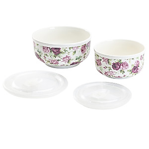Grace Pantry Porcelain Storage Bowls With Vented Lids, Large and Medium 2-Piece Set, (Summer Rose Chintz), 30 ounces