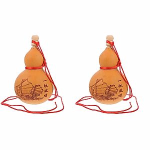 DOITOOL 2PCS Gourd Wine Flask Bottle Chinese Wu Lou Wine Bottle with Stopper Wooden Chinese Feng Shui Hu Lu Gourd Ornament for Home Kitchen ( Khaki )
