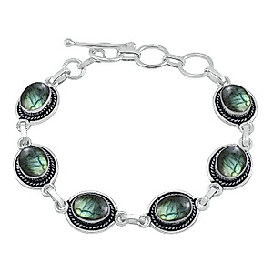 Natural 11,55 Carat Labradorite Bracelet 925 Silver Plated Handmade Vintage Bohemian Style Jewelry For Women Her Wife