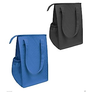 Thermo Tote Insulated Lunch Bag Wine Cooler Tote Bag Reusable Tall Water Bottle Carrier For Adults Men Women (Pack of 2 for Price of 1 - Royal & Black - ST3091)