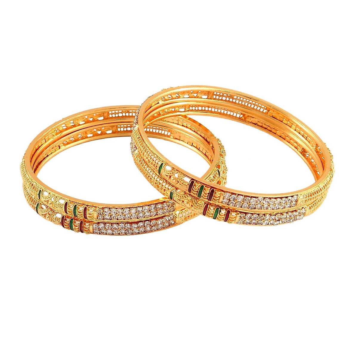 Jewar Mandi Bangles Gold Plated Silver Etching Handmade Work Bracelet Jewelry for Women & Girls (Two Tone Bangles, 2.8) (Stones with Meena Work-2, 2.8)