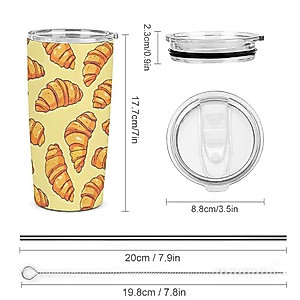 KIOWEIR Delicious Croissant Stainless Steel Tumbler 20oz With Lid And Straw, Insulated Tumblers Coffee Cup, Travel Mug for Ice Drink & Hot Beverage for Women Men Boys Girls