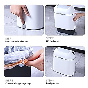 ELPHECO Motion Sensor Bathroom Trash Can, 2.5 Gallon Waterproof Trash Bin with Butterfly lid, Bathroom Waste Basket Garbage Bin for Bedroom Kitchen and Office use, White with Grey Button