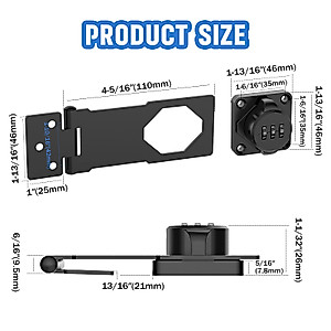 Household Cabinet Password Hasp Locks, Cabinet Door Combination Lock, Door Security Slide Latch Lock for Small Doors, Cabinets, Barn Door, Bathroom, Outdoor, Garden (Black)
