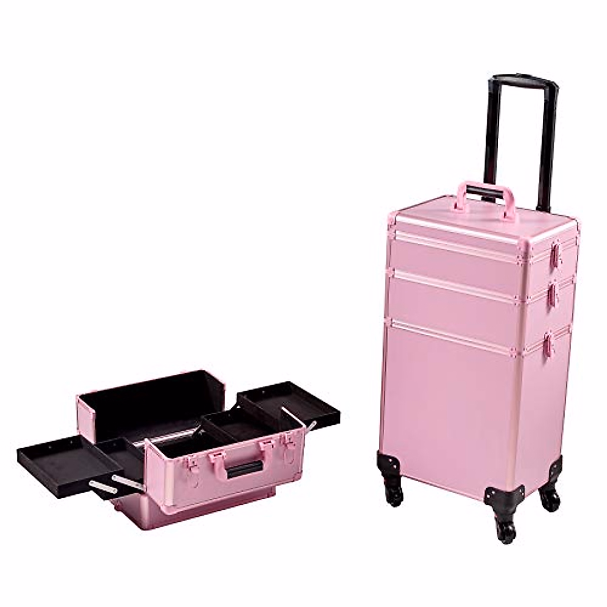 Train Case Rolling 5-in-1 with nail polish holder Portable Makeup Professional Cosmetic Organizer Makeup Traveling case Trolley Cart Trunk