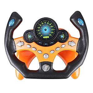 Coherny Steering Wheel Toy Driving Controller Portable Driving Copilot Toy Educational Sounding Toy Gift Driving Wheel with Music for Kids (Orange)