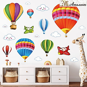 Amaonm Removable Creative 3D Hot air Balloon Aircraft and Smile Clouds Wall Decals Kids Room Wall Decorations Art Decor Stickers Nursery Decor 3D Art Decal Bedroom Bathroom Sticker