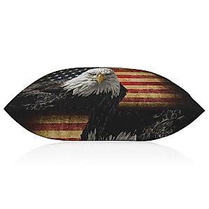 EKOBLA Throw Pillow Cover American Bald Eagle On Grunge Flag USA Flag Patriotic Stripe Star Decor Lumbar Pillow Case Cushion for Sofa Couch Bed Standard Queen Size 20x30 Inch