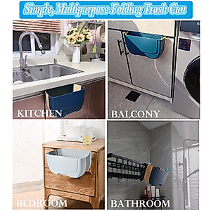 Hanging Kitchen Trash Can,Foldable Waste Bin for Kitchen,Hanging Folding Mini Trash Can for Kitchen Cabinet Door,Collapsible Hang Small Plastic Garbage Can for Cabinet/Car/Bedroom/Bathroom 3L(Blue)