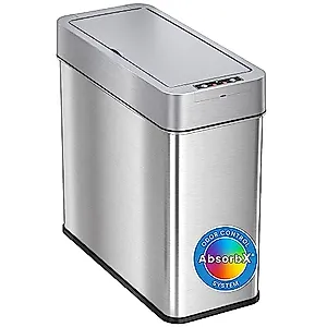iTouchless 4 Gallon Slim Sensor Bathroom Trash Can with AbsorbX Odor Filter, Lid Opens Right, 15 Liter Slim Stainless Steel Automatic Garbage Bin, Space-Saving for Kitchen, Home, Office, Hotel