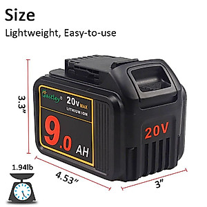 waitley 20V 9.0Ah Lithium Ion Battery Compatible with DEWALT DCB200 DCB209 Tools with LED Indicator