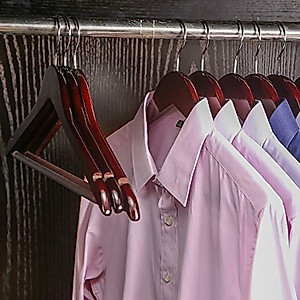 JS HANGER Multifunctional High Grade Solid Wooden Suit Hangers, Coat Hangers, Walnut Finish, 20-Pack