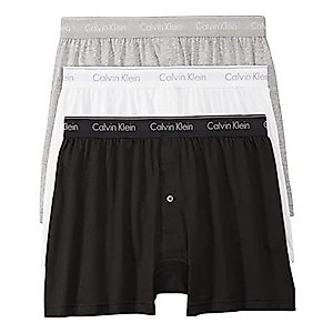 Calvin Klein Men's Cotton Classics 3-Pack Knit Boxer, Black, Grey Heather, White, M