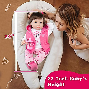 Milidool Lifelike Reborn Baby Dolls Girl, Realistic Baby Doll 22 inch Newborn Girl Doll with Feeding Toy Accessories Gift Set Silicone Baby Doll Weighted Soft Body Real Baby Doll