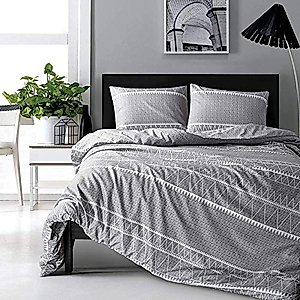 HYPREST Bohemian Queen Duvet Cover Set Lightweight Soft Grey Triangle 3PC Comforter Cover Set Hotel Quality Bedding Set - Oeko-TEX Certificated