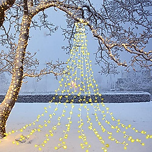 416 LEDs 8 Modes Outdoor Christmas Decorations Star Lights String, Star Lights Outdoor with 12" Lighted Topper Star with Remote Control Outdoor Party Seasonal Garden Patio Xmas Decor Warm