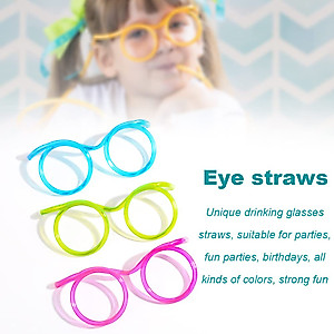 Betinyar 8 Pieces Silly Straws Glasses, Flexible Straws Novelty Eyeglasses, Frame Loop Straws Eyeglasses for Party Supplies, Birthday (Multi)