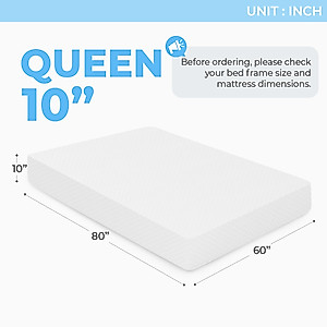 NEO SLEEP 10 Inch Queen Cooling Gel Memory Foam Medium Firm Mattress Cool Sleep Pressure Relief CertiPUR-US Certified Mattress-in-a-Box Kids and Adults No Fiberglass (Queen, 10 in)