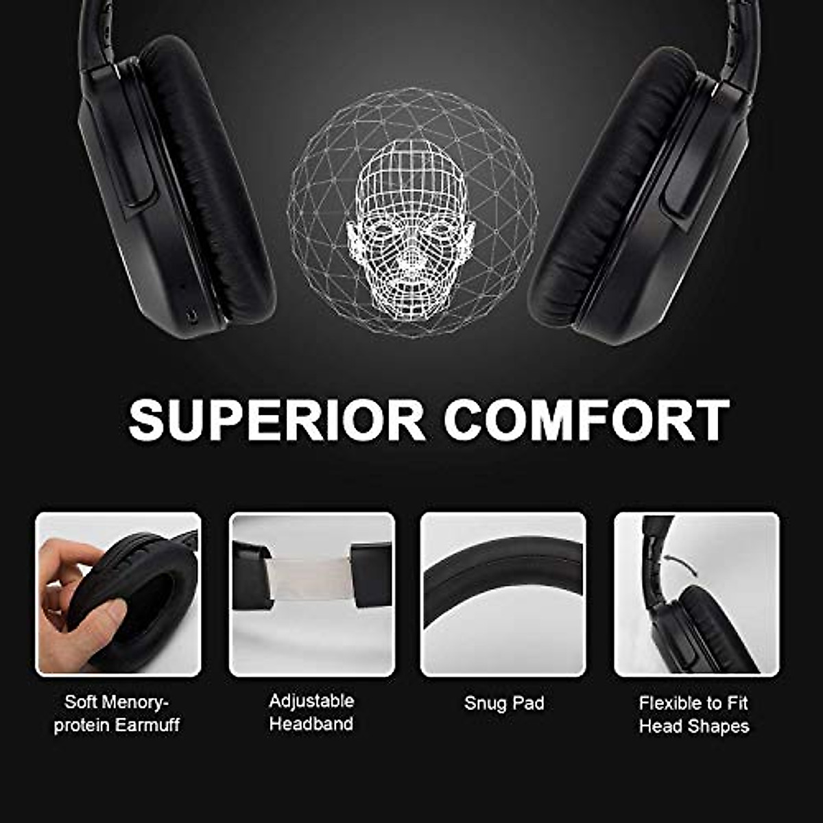 atune analog Atune Analog Bluetooth Wireless Active Noise Cancelling Headphones With Microphone OverEar Lightweight Foldable 20H Playtime Comfortable Protein Earpads microUSB Charge PortTelescopic Arm