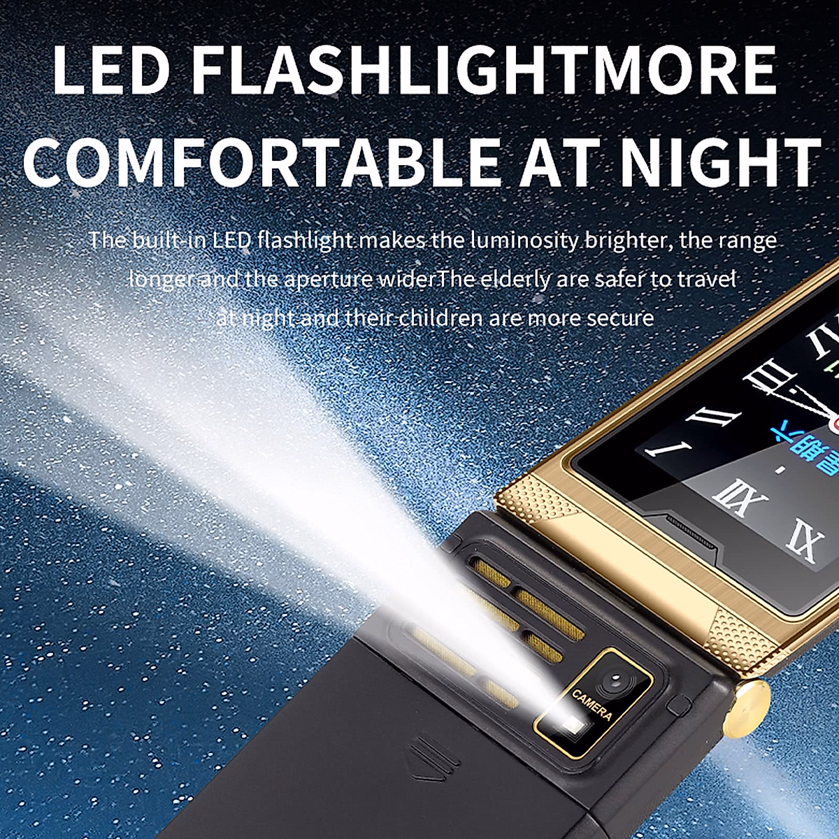 Flip Cell Phone for Seniors,G Seniors Phone,3.0 Inch Double Sided Large Screen Cell Phone,Long Standby Dual SIM Phone, 5900mAh 1.3 MP Support Flashlight Camera Music Player (Gold)