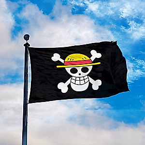 27.5 X 43.3 Inches Luffy's Straw Hat Pirate Flag ,70cm X 110cm OP Anime Jolly Roger Pirate with Straw Hat Flag