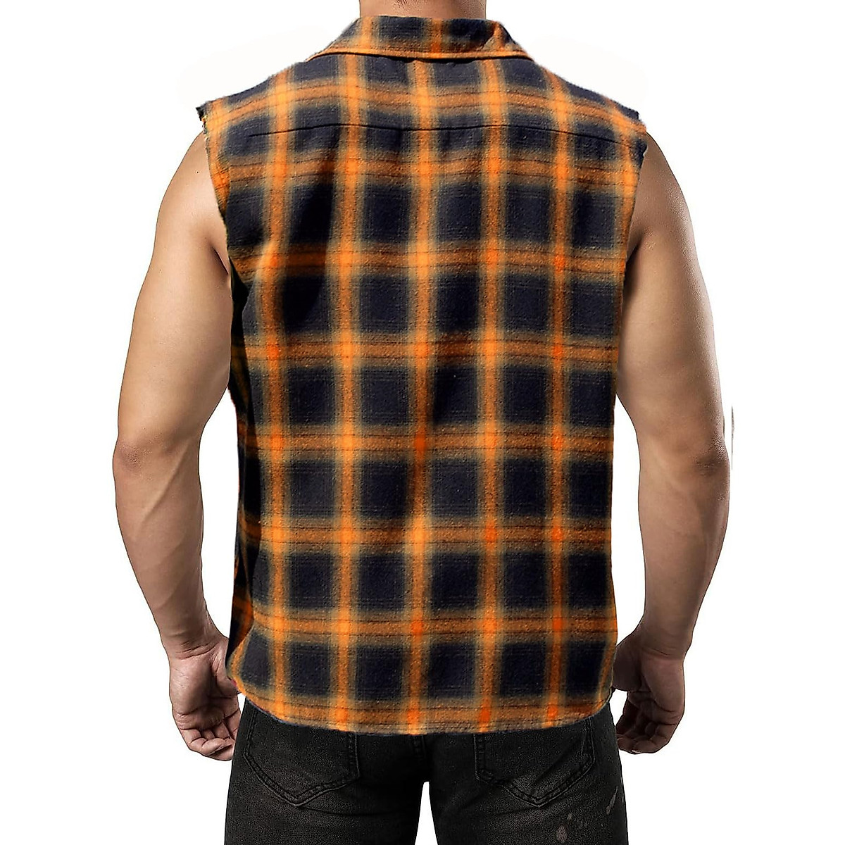 JG JENNY GHOO Sleeveless Flannel Shirt Men Casual Plaid Button Down Shirts Vest