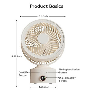 CARONSORT Desk Fan, Small Oscillating Fan for Bedroom, 9 Inch Table Fans Quiet,Desk Air Circulator Fan with 3 Speeds, 4H Time, Rechargeable Fan for Office/Dorm/Room-Beige
