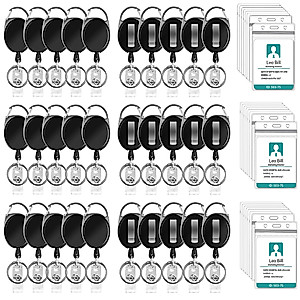 Puroma 30 Pack Badge Holder with Carabiner Badge Reel and Clip Retractable Heavy Duty, Clear ID badge holder with Waterproof Vertical Lanyard, Name Badge Holders with Key Ring for Card Holder Keychain